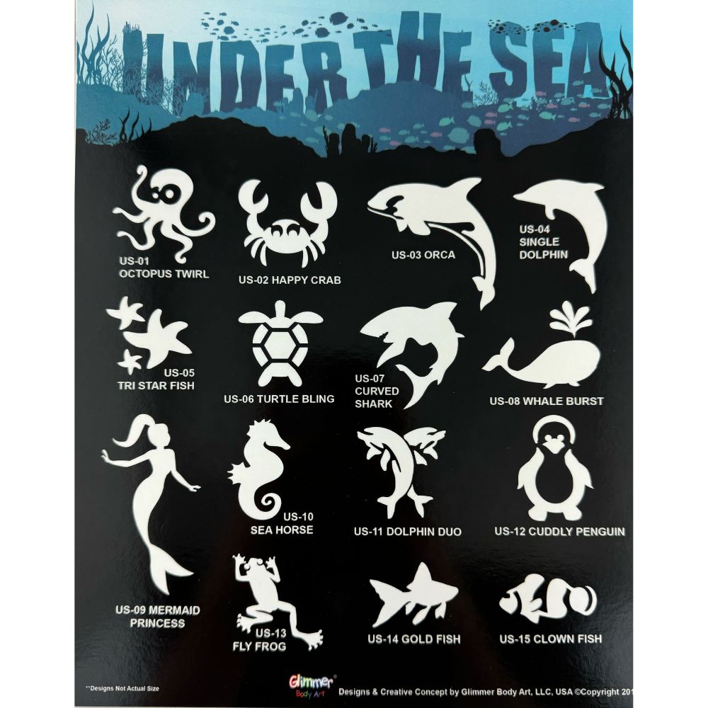 Glimmer Body Art | UNDER THE SEA Set - 75 Aquatic Glitter Tattoo Stenc ...