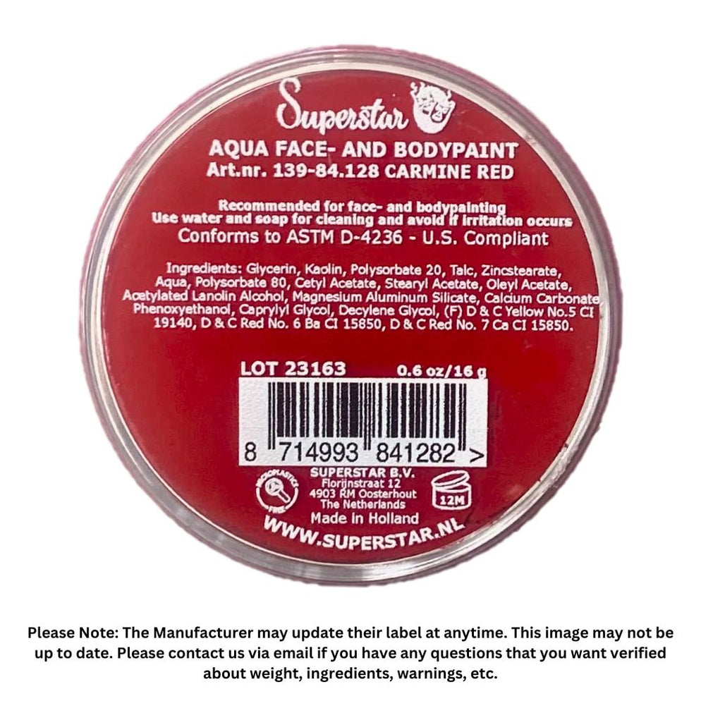 Superstar Face Paint | Carmine Red 128 - 16gr — Jest Paint - Face Paint ...