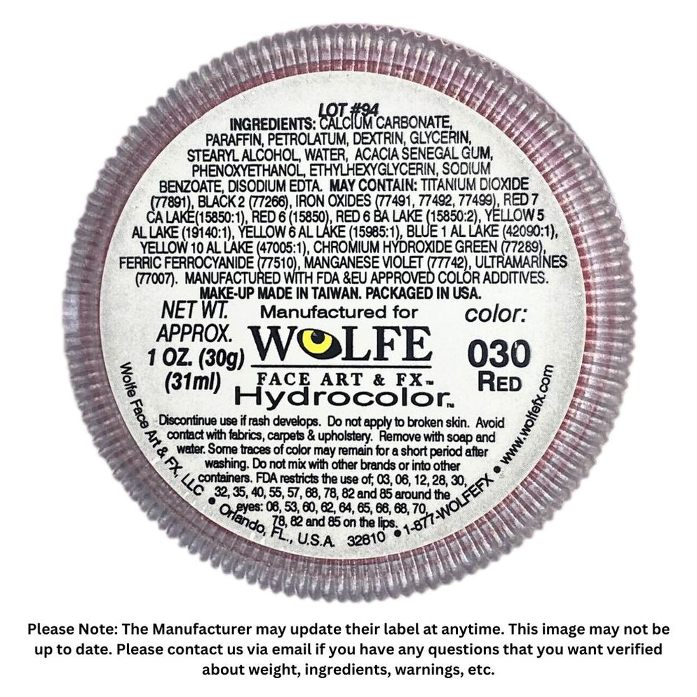 Wolfe FX Face Paint - Essential Red 30gr (030) — Jest Paint - Face ...